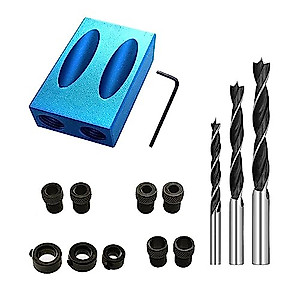 INDPROD 15pcs Pocket Hole Jig Kit-15 Degree Woodworking Inclined Hole Jig,fits 6/8/10mm Drill Bits,Angle Carpentry Locator Jig,Dowel Joints,Pocket Jig Tool with Drill Bit/F Clamp/Hex Key/Stop Collar