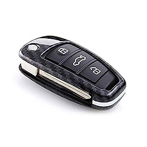iJDMTOY Exact Fit Black Glossy Carbon Fiber Finish Key Fob Shell Compatible with Audi A3 S3 A4 S4 A6 Q5 Q7 TT R8 Flip Blade Key