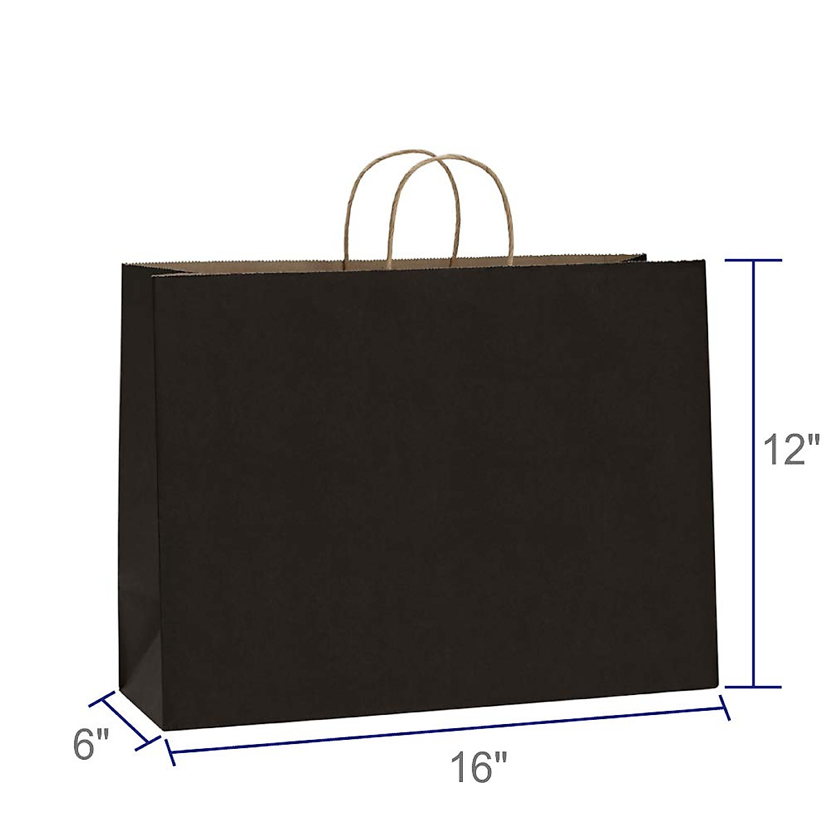 BagDream 16x6x12 Inches 50Pcs Black Kraft Paper Bags with Handles Bulk for Shopping, Grocery, Mechandise, Party, Gift Bags, 100% Recyclable Large Paper Bags