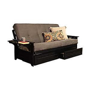 Kodiak Furniture Phoenix Full Size Futon In Black Finish With Storage Drawers, Suede Gray