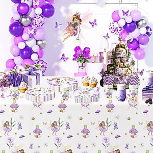 Xenorik Fairy Party Decorations Tableware - Purple Fairy Birthday Party Supplies, Paper Plate, Cup, Napkin, Cutlery, Flower Fairies Princess Enchanted Forest Garden Baby Shower Decorations | Serve 24