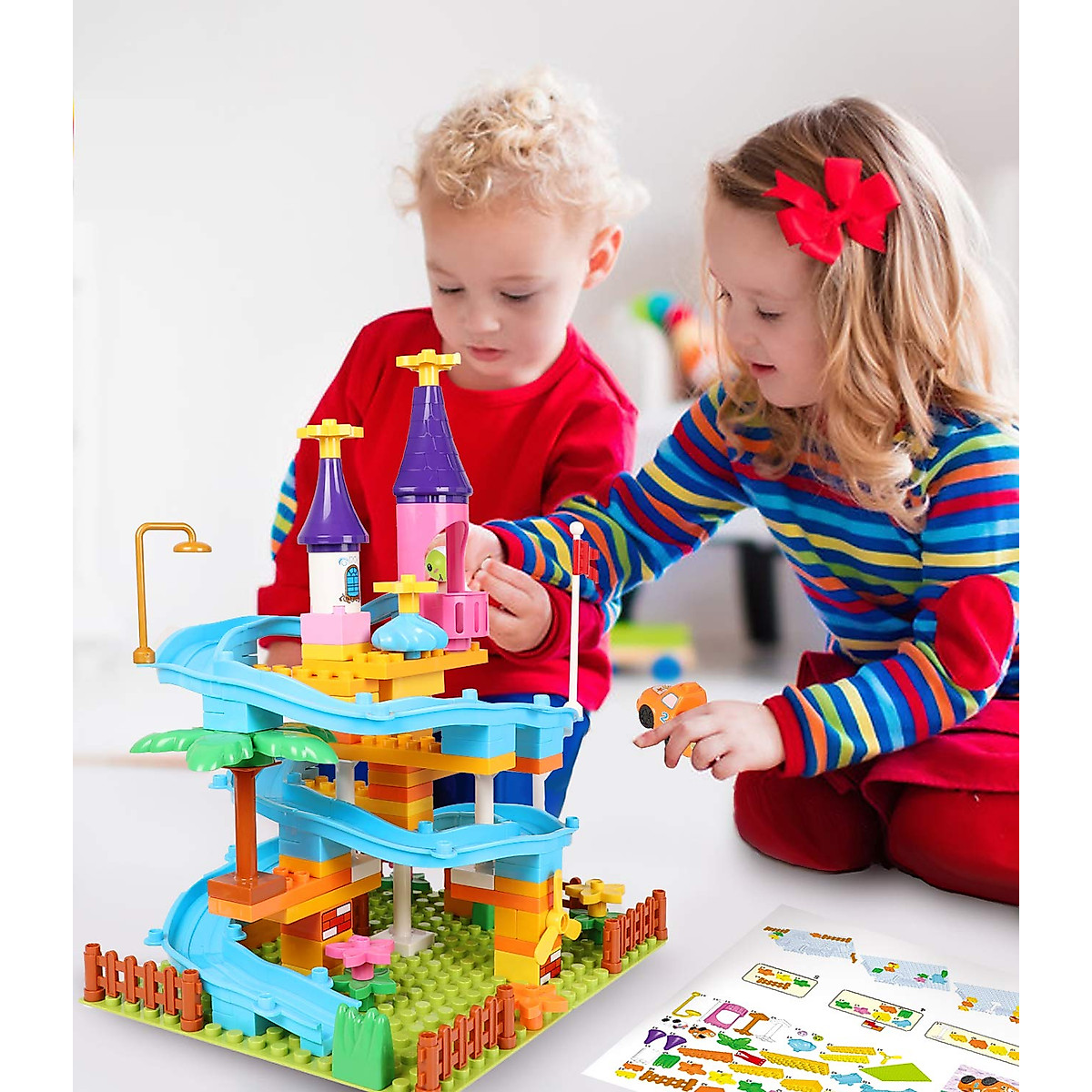 Marble Run Toy Building Sets, 86Pcs Castle Building Duplos for Age 3+, Marbles Track Building Toys, Large Building Bricks Race Track STEM Educational Toys for Toddler Boy Girl Birthday Toys Gifts