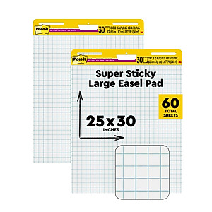 Post-it Super Sticky Easel Pad, 25 x 30 Inches, 30 Sheets/Pad, 2 Pads (560), Large White Grid Premium Self Stick Flip Chart Paper, Super Sticking Power
