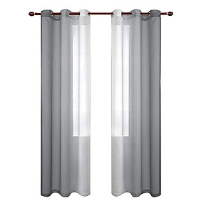 DWCN Grey Faux Linen Ombre Sheer Curtains - Semi Voile Gradient Grommet Top Curtains for Bedroom and Living Room, Set of 2 Window Curtain Panels, 42 x 84 Inches Long