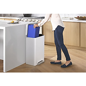 Kohler Step Trash Can, 11 Gallon Dual Compartment, White with Stainless Steel