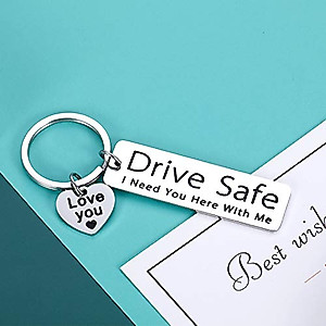 Drive Safe Keychain for Him Men Boyfriend Husband Birthday Father's Day Gifts Dad from Son Daughter Wife Girlfriend Brother Sister Birthday New Driver Gifts for Him Her Stocking Stuffers