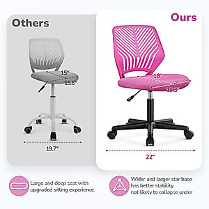 Yaheetech Students Cute Desk Chair Low-Back Armless Study Chair w/Lumbar Support Adjustable Swivel Chair in Home Bedroom School, Rose Red