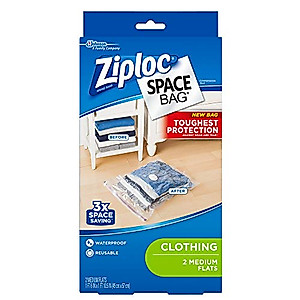 Ziploc Space Bag Clothes Vacuum Sealer Storage Bags for Home and Closet Organization, Medium, 2 Bags Total