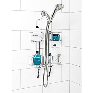 Zenna Home Tension Pole Shower Caddy, Satin Nickel & Expandable Over-The-Shower Caddy, Chrome