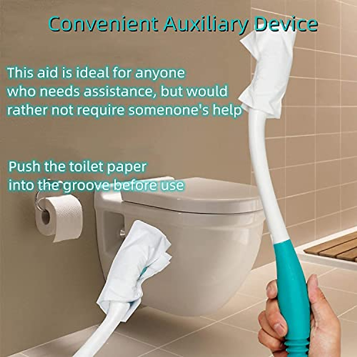 Toilet Paper Aid Wiper Toilet Tissue Aids Tool 15" Long Handle Reach Comfort Bottom Wiper Self Assist Wiping Toilet Aid Self Wipe Helper Assist Holder for Pregnant Elderly Disabled Limited Mobility
