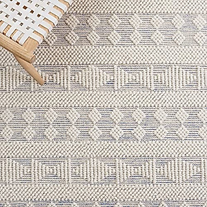 SAFAVIEH Natura Collection Accent Rug - 4' x 6', Ivory & Blue, Handmade Flat Weave Moroccan Boho Rustic Braided Tassel Wool, Ideal for High Traffic Areas in Entryway, Living Room, Bedroom (NAT309A)