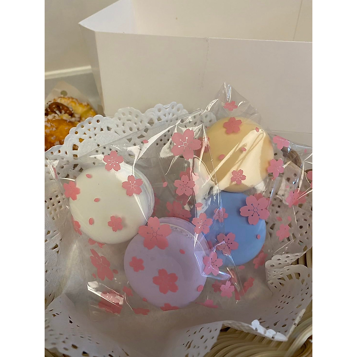 200 Pcs 4" x 4" Clear Bags OPP Plastic Party Bag for Bakery, Candy, Soap, Cookie (Sakura Pink, 4x4)