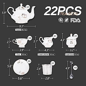 CHENP.HMC Tea Sets 22-Piece Porcelain Ceramic Coffee Tea Gift Mother's Day Sets Teapot and Cup Set Cups Saucer Service for 6 Teapot Sugar Bowl Creamer Pitcher and Ceramic Coffee Tea Gift Sets