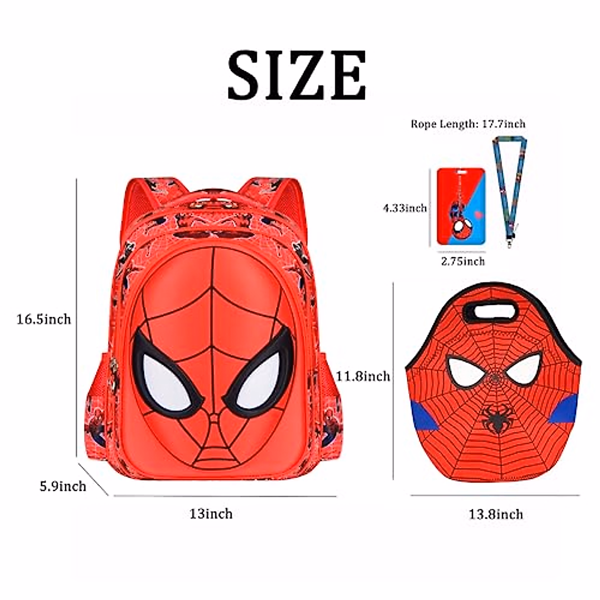 Zmioviq Boys School Backpack Set, 17Inch Large Bookbag | Lunch Bag | ID Badge Holder, 3D Cartoon Design, Great Gift Idea for Kids