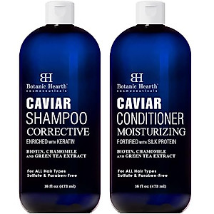 Botanic Hearth Caviar Shampoo and Conditioner Set - Sulfate Free, Shampoo Enriched with Keratin & Conditioner with Silk Protein - for Men and Women - Safe for Color Treated Hair - 16 fl oz each