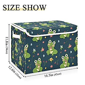 Kigai Cute Frogs Storage Basket with Lid Collapsible Storage Bin Fabric Box Closet Organizer for Home Bedroom Office 1 Pack