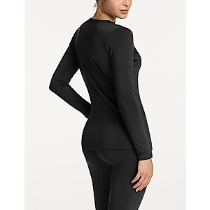 TSLA Women's Thermal Underwear Set, Soft Fleece Lined Long Johns, Winter Warm Base Layer Top & Bottom, Fleece Set Black, Small