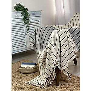 Chardin home Black and Ivory Oslo Throw with Fringes, 50 x 60 Inch, Perfect Scandinavian Throw Blanket for Couch, Bed, Camping, Beach & Everyday use