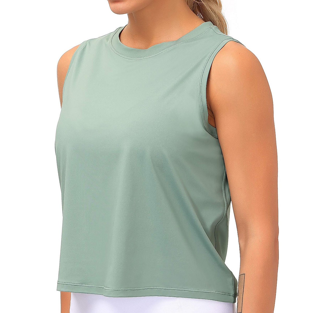 Dragon Fit Women Sleeveless Yoga Tops Workout Cool T-Shirt Running Short Tank Crop Tops (Light Green, Small)