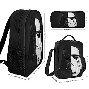 Fevedeco Stormtroper Cartoon Backpack Set 3 Pack Anime Junior Primary Schoolbag Lunch Box Pencil Case for Kids Shoulder Bags 17 Inch 3Pcs