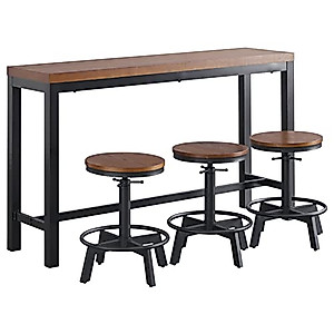 Signature Design by Ashley Quinidad Industrial 4 Piece Set including a Rectangle Counter Height Dining Room Counter Table and 3 Bar Stools, Black & Brown