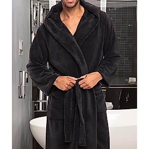 Alexander Del Rossa Mens Robe, Plush Fleece Hooded Bathrobe Men, Men's Bathrobes, Big and Tall Bath Robe for Men Black XL (A0125BLKXL)