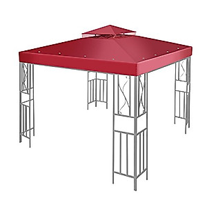 Flexzion 12' x 12' Gazebo Canopy Top Replacement Cover (Red) - Dual Tier Up Tent Accessory with Plain Edge Polyester UV30 Protection Water Resistant for Outdoor Patio Backyard Garden Lawn Sun Shade