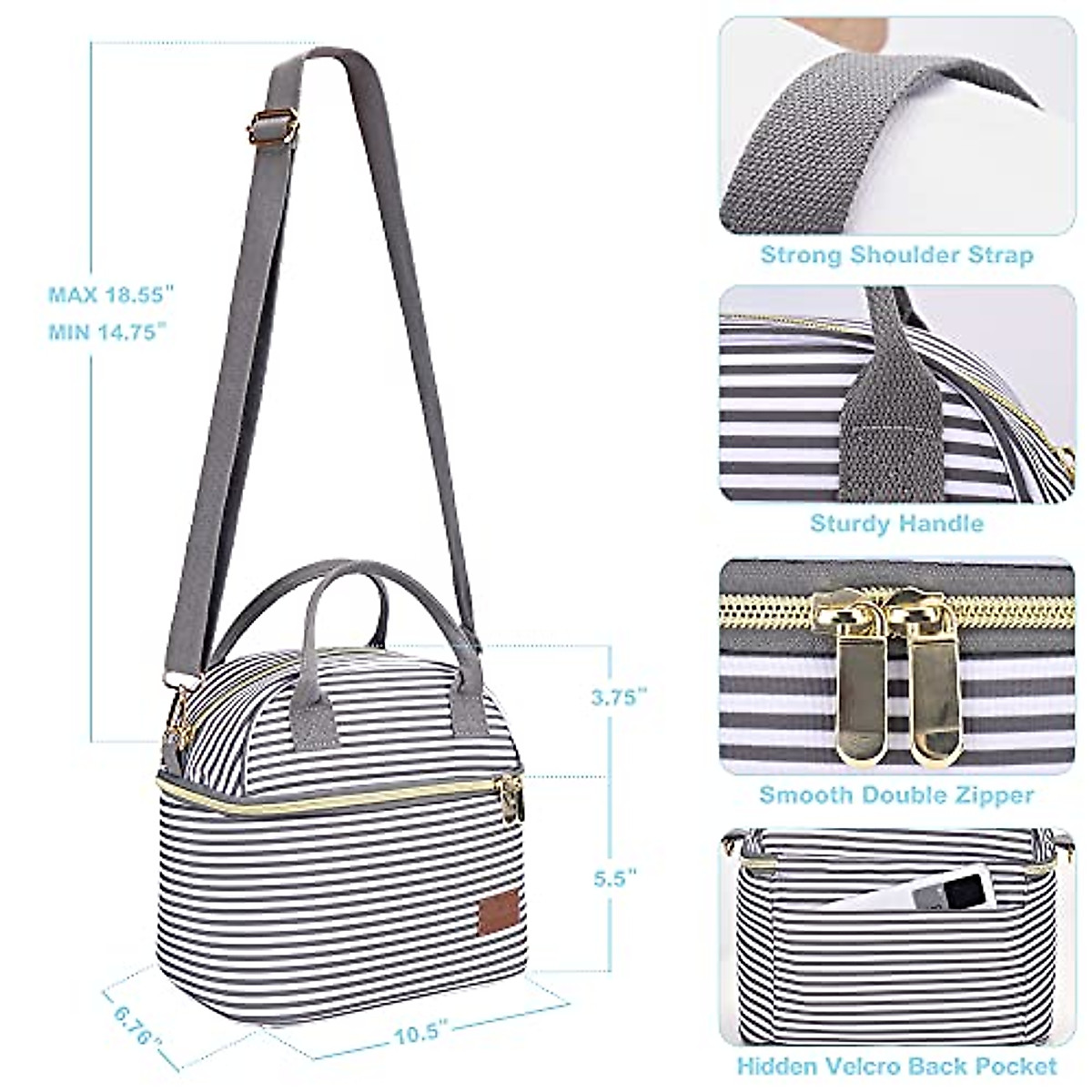 VS VOGSHOW Insulated Lunch Bag Women Kids, Double Deck Reusable Lunch Bag for Girls, Small Cute Lunch Bags for Women Teens, Freezable Lunchbag for Work, 9L