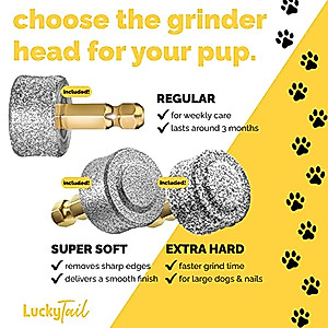 LuckyTail - Dog Nail Grinder - Regular, Extra Hard & Super Soft Replacement Head - Small & Large Dogs - Premium Quality - Diamond Tip Drill Bit - Professional Dog Nail Trimmers - Grooming Kit - 3 Pack