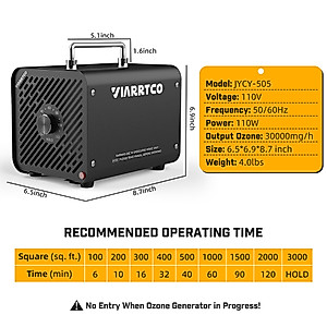 VIARRTCO Ozone Machine Generator 30000mg/h - 6000+ Sq. Ft. Ozone Machine Odor Removal for Home and Car with 120min timer All Metallic Black