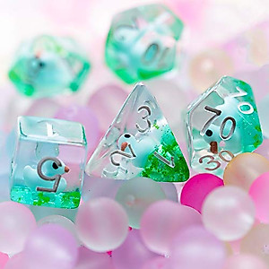 Cusdie 7-Die DND Dice, Polyhedral Dice Set Filled with Animal, for Role Playing Game Dungeons and Dragons D&D Dice MTG Pathfinder (Blue Duck)