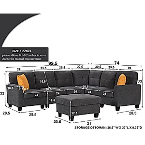 Flesser Sectional Sofa Couch with Storage Ottoman Modular Sofa Couch Reversible 6 Seater Velvet Fabric L Shape Sectional Couch for Living Room, Apartment,Home Office with Pillows (Dark Grey)