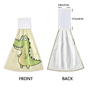 susiyo Cartoon Cute Alligator Animal Hanging Kitchen Towels 2 Pcs Tie Towels Dish Cloth Absorbent Soft Dry Towel Decorative Hanging Hand Towels for Bathroom Laundry Room Housewarming Home Decor
