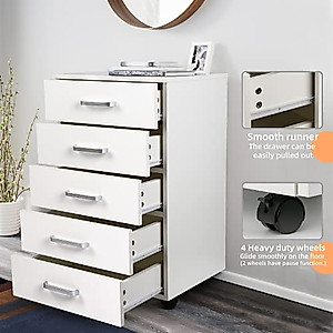 TUSY 5 Drawer Cabinet, Mobile Office Drawers Cabinet Under Desk for Home Office, Living Room, White