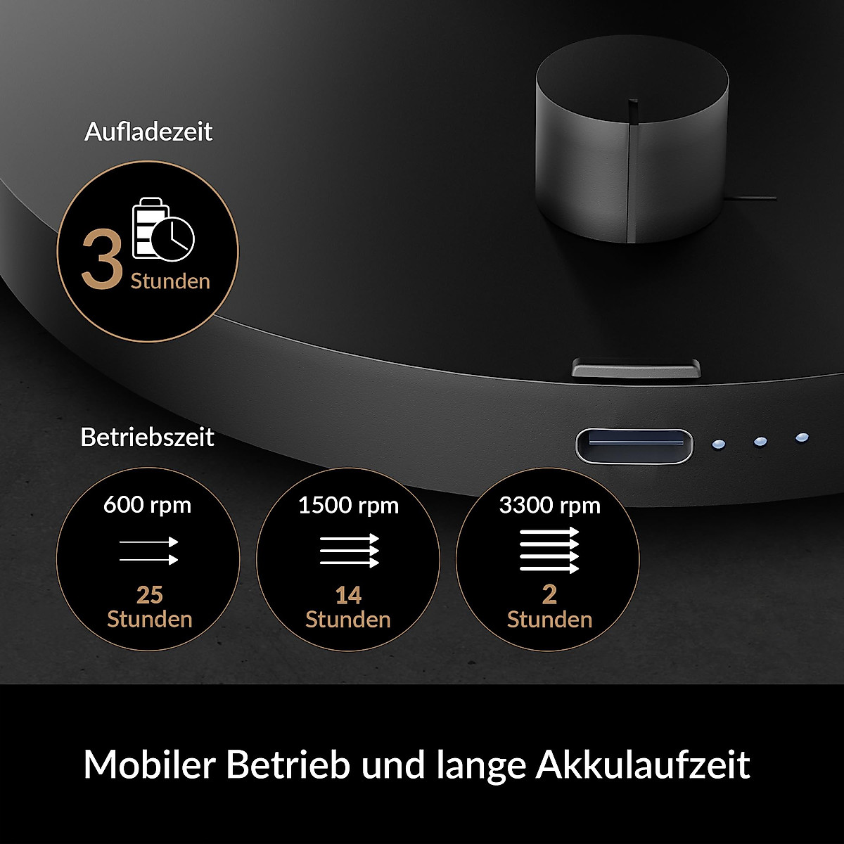 ARCTIC Summair Plus - Portable Fan with integrated rechargeable battery, USB-C connection (incl. USB-A charging cable), Stepless adjustable desk fan 600–3300 rpm - Black