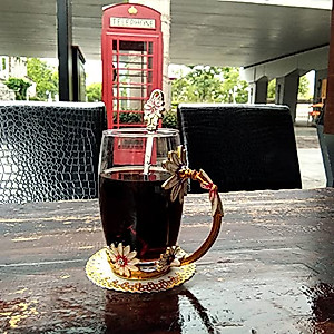 Glass Tea-Cup with Spoon, 12oz Leed-Free Enamel Coffee Mug is for Water Milk Juicer Beer; Tea-Health Cup Gift Women Her Men Birthday Teacher Girl-Friend in Lover Box Tiny Card, 3.5 x 2.5 x 4.8inches