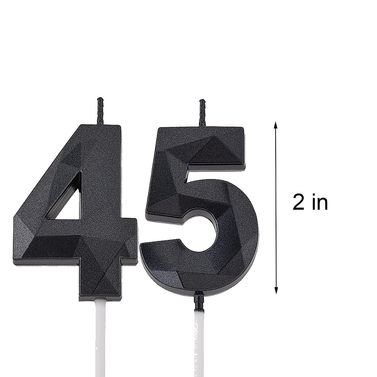 2 inch Black 45 & 54 Birthday Candles, 3D Diamond Number 45th & 54th Cake Topper for Men Women Birthday Party Decorations Theme Party
