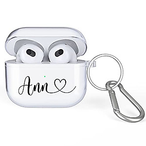 Liana Cases Custom Name Case for AirPods - All Sizes Available - AirPods Pro 2nd, 1st, 3rd Generation - Clear Personalized Cover Handwritten Style with Keychain Ring Carabiner