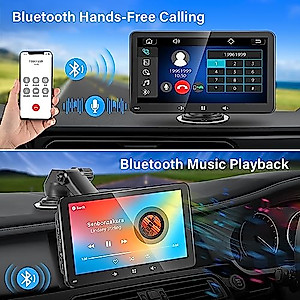 Portable Apple Carplay,Wireless Carplay and Android Auto，7'' Touch Screen Car Stereo,Car Radio with Backup Camera,Wireless AirPlay,Mirror Link,Bluetooth 5.0 Handsfree/FM/AUX/MIC/USB/TF