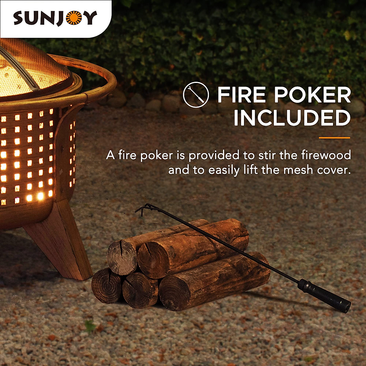Sunjoy Fire Pit 30 in. Outdoor Wood-Burning Fire Pit, Patio Woven Round Steel Firepit Large Fire Pits for Outside with Spark Screen and Poker