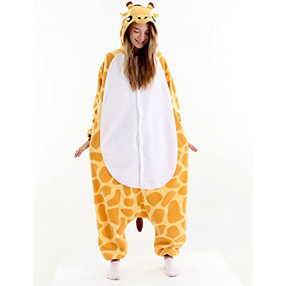 vavalad Adult Giraffe Onesie Pajamas Cosplay Animal Halloween Costume for Women Men