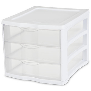 Sterilite ClearView Compact Stacking 3 Drawer Storage Organizer System for Crafting Supplies, Home Office, or Dorm Room, (16 Pack)