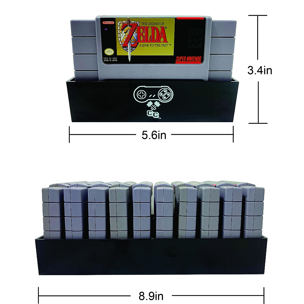 Collector Craft Black Game Organizer Compatible with Nintendo SNES Cartridge, Dust Cover, Cartridge Holder, Super Nintendo Entertainment System
