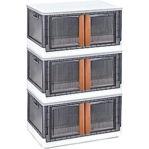 DILIBRA 3 Packs Storage Bins with Lids, 19 Gal Stackable Closet Organizers and Storage with Wheels, Large Collapsible Plastic Toy Storage Boxes Storage Containers for Home Office Dorm Room Organizing
