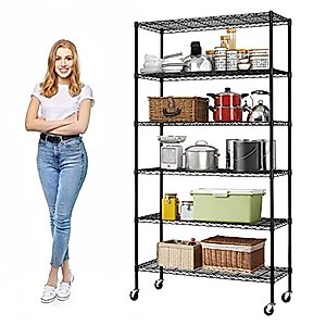 6 Shelf Wire Shelving Adjustable Storage Shelves Steel Wire Rack Metal Shelf 2100Lbs Capacity Standing Storage Shelf Units for Laundry Kitchen Garage Pantry Closet ( Black, 48" L x 18" W x 82")