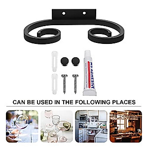 Cabilock 1 Set Wine Glass Hanging Holder Stemware Rack Hanger Free of Punch Wall- Mounted Goblet Rack Holder Kitchen Hanging Glass Storage Rack Organizer Black