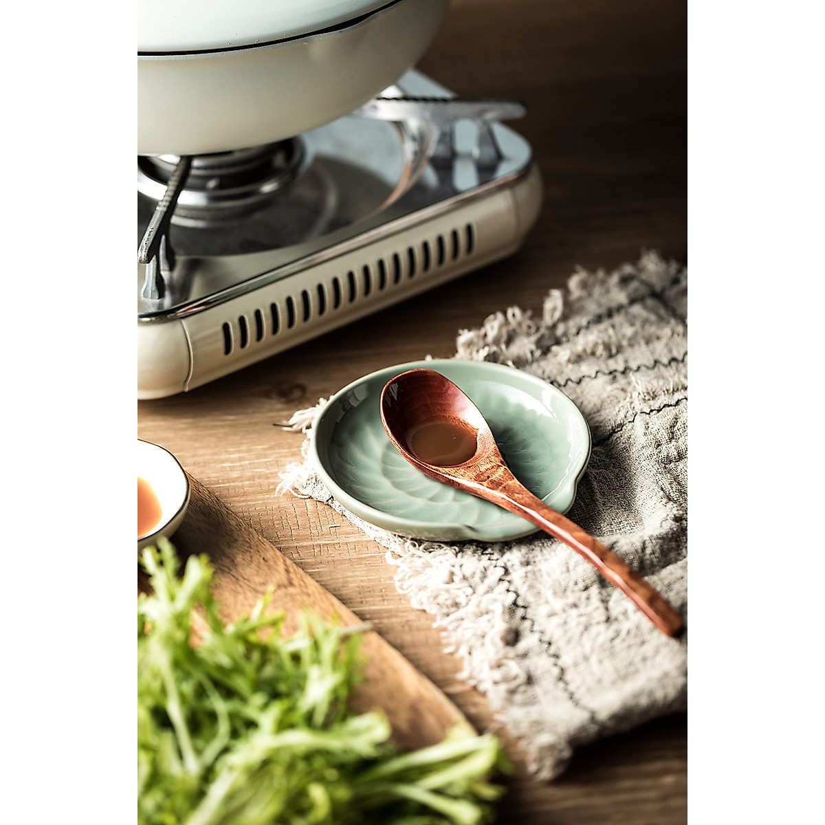 Miamolo Ceramic Spoon Rest Spoon Holder for Multiple Utensils, Large Cooking Spoon Holder for Stove Top, Modern Farmhouse Kitchen Decor Utensil Holder for Spoons Ladles Tongs Spatula Green