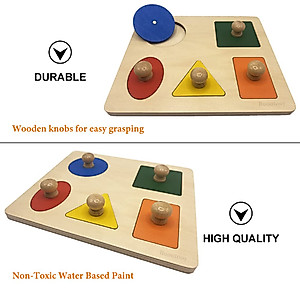 Montessori Multi Shape Wooden Puzzle Toy Baby Toddler First Jumbo Wood Peg Educational Basic (5 Geometry Shape)