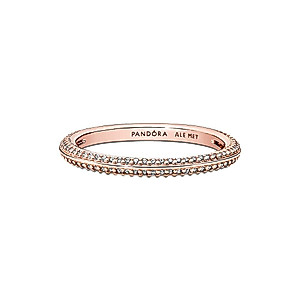 Pandora ME Pavé Ring - Rose Gold Ring for Women - Layering or Stackable Ring - Gift for Her - 14k Rose Gold-Plated Rose with Cubic Zirconia - Size 5