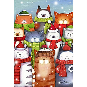 Toland Home Garden 12x18 Inch Double Sided Garden Flag Winter Flag, Cat Caroling Christmas Winter Garden Flag House Flag For Outdoor Yard Decoration